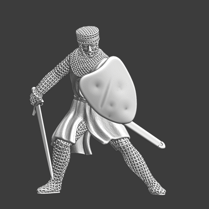 Medieval knight with sword in combat pose – Studio Historia